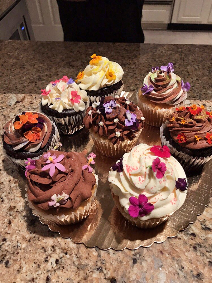 These cupcakes wear edible flowers like tiny hats at the Kentucky Derby&mdash;both festive and utterly irresistible.