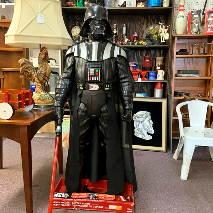 The Dark Side of antiquing reveals itself! This life-size Vader doesn't need the Force to command attention in any collector's home.
