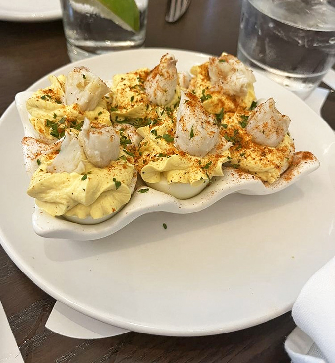 Deviled eggs get a coastal makeover with perfectly cooked shrimp perched atop creamy, seasoned yolks. Grandma's recipe just got an impressive upgrade.