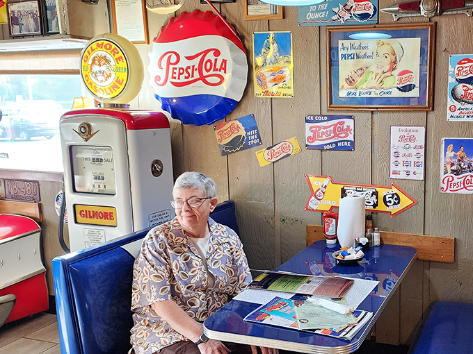 Nostalgia served with a side of Pepsi memorabilia. This corner feels like time travel to when gas was cheap and diners were America's living rooms. 