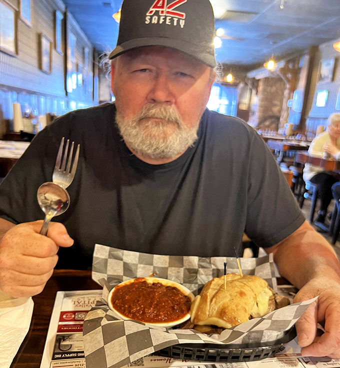 Every great meal comes with a story &ndash; this gentleman's expression says he's found something worth driving across counties for.