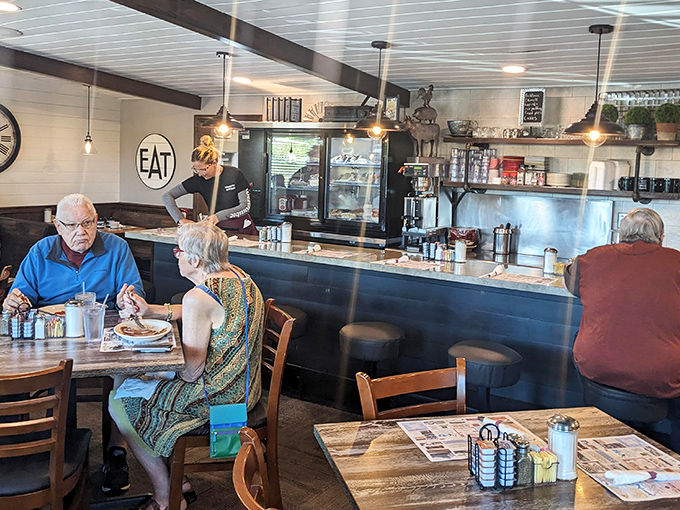 The counter seating isn't just functional &ndash; it's where the real magic happens as regulars exchange local gossip over bottomless coffee.
