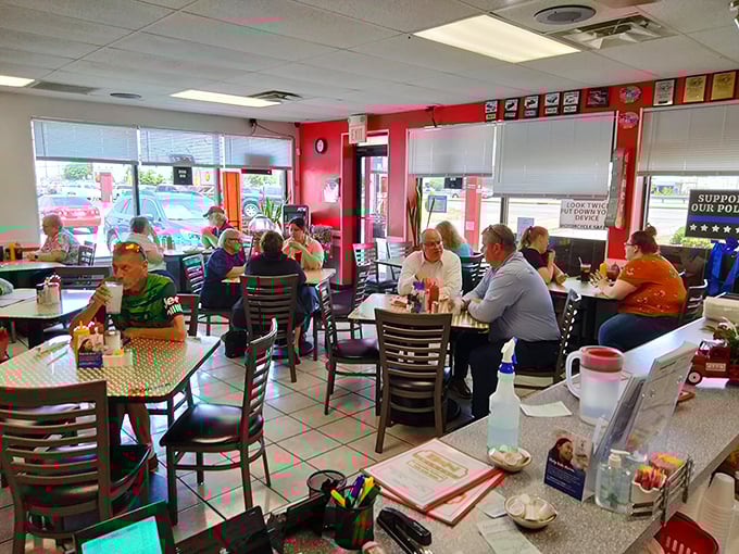The morning congregation at B&N Diner, where coffee flows freely and everyone seems to know the unwritten rules of diner etiquette.