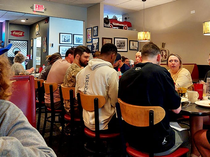 The breakfast club in session&mdash;a cross-section of Jefferson City gathering for their morning ritual. Democracy in action, with syrup on the side.