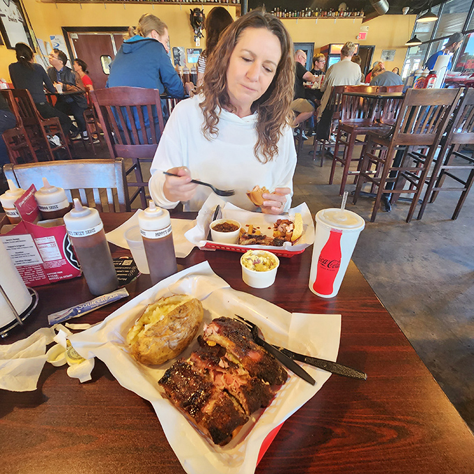 The look of someone experiencing Pappy's for the first time&mdash;equal parts concentration and bliss. This isn't eating; it's communion.