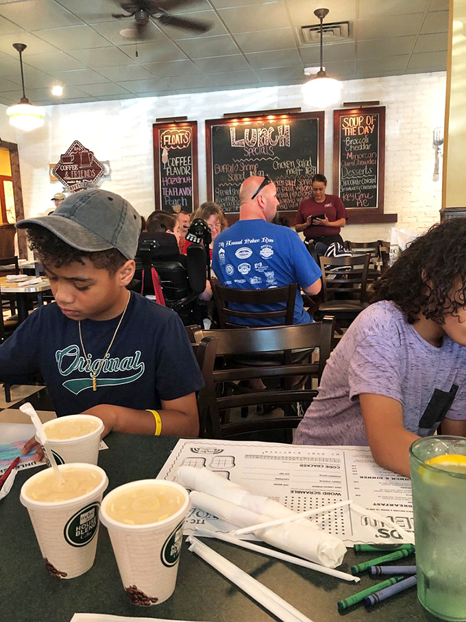 Families gather around tables while specials tempt from chalkboards. Some memories are made at home, but the best ones come with refills.