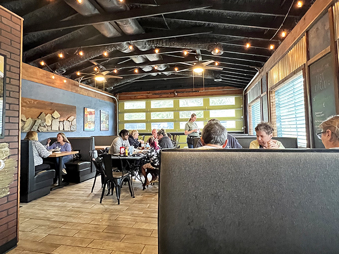 The dining room buzzes with that perfect lunchtime energy &ndash; where conversations flow as easily as the sweet tea and everyone's anticipating their meal.