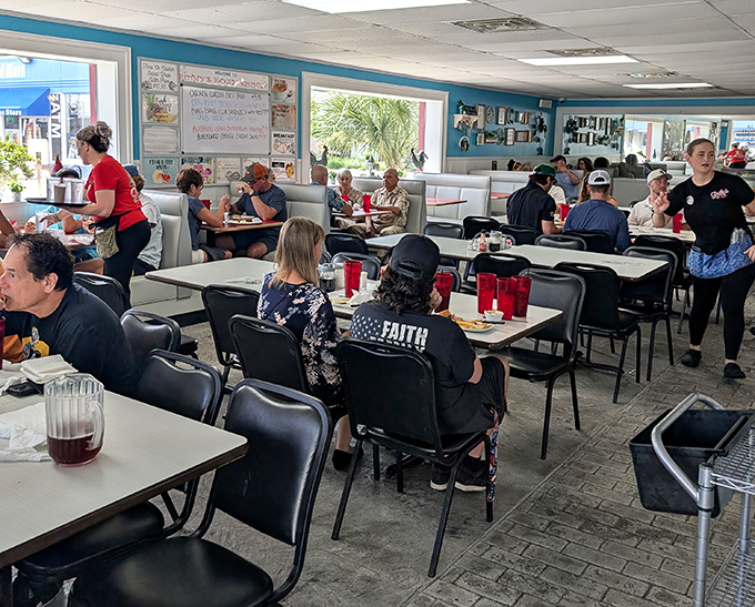 The morning crowd gathering for their daily dose of coffee, conversation, and comfort food.