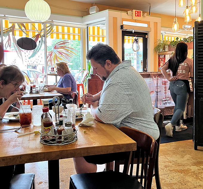 The true measure of a great breakfast spot: when everyone's too busy enjoying their food to check their phones.
