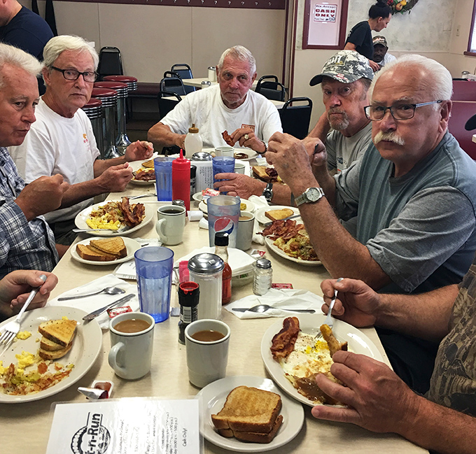 The breakfast club in session&mdash;where solving world problems over eggs and bacon has been a tradition since before smartphones existed.