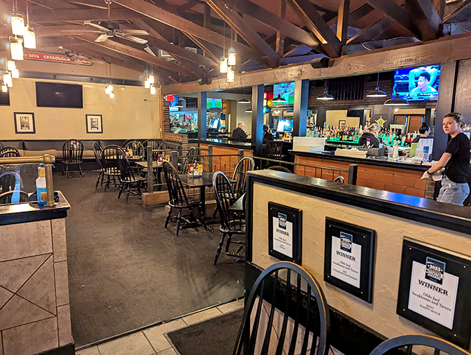 The dining area strikes that perfect balance between "historic charm" and "place where you can actually hear your dinner companion speak."