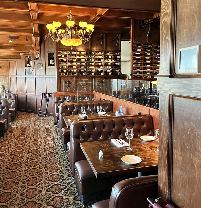 The dining room's leather booths and elegant wine display create the perfect backdrop for both anniversary celebrations and "it's Tuesday and I deserve this" dinners.