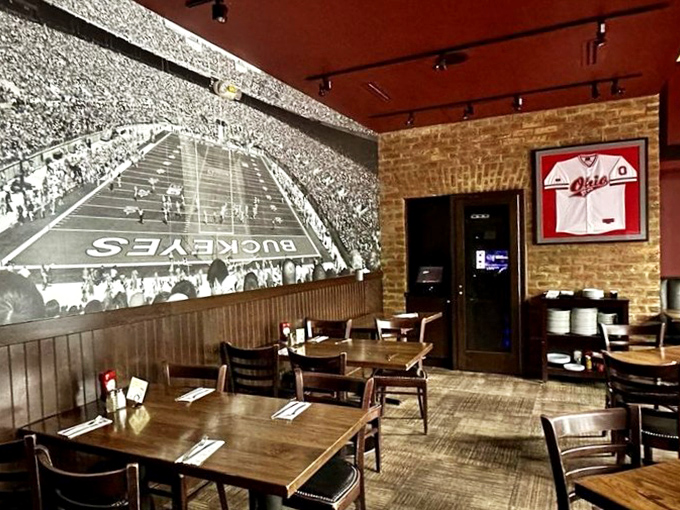 Sports memorabilia that reminds you you're in Buckeye territory. The perfect backdrop for passionate debates about last night's game.