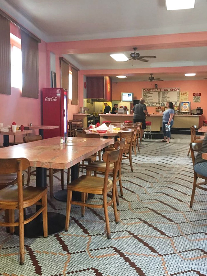 A dining room that says, "We put all our effort into the food, not the furniture"&mdash;and nobody has ever complained.