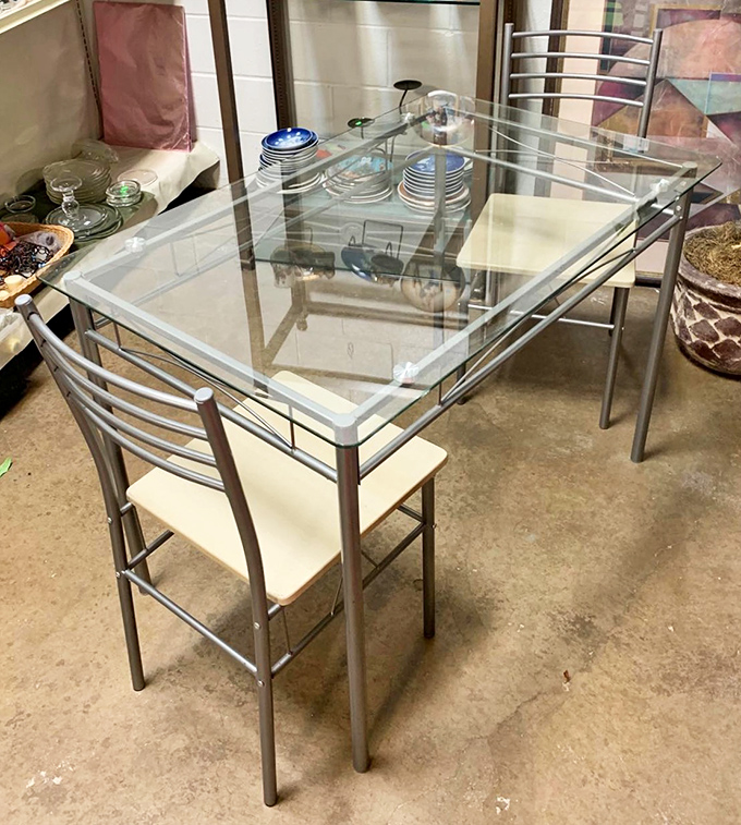 A glass dining set that brings minimalist chic to your breakfast nook without the maximum damage to your credit card.