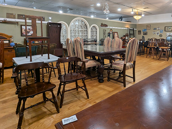 Dining sets stand at attention, each with stories of family dinners past and ready for new memories to be made.