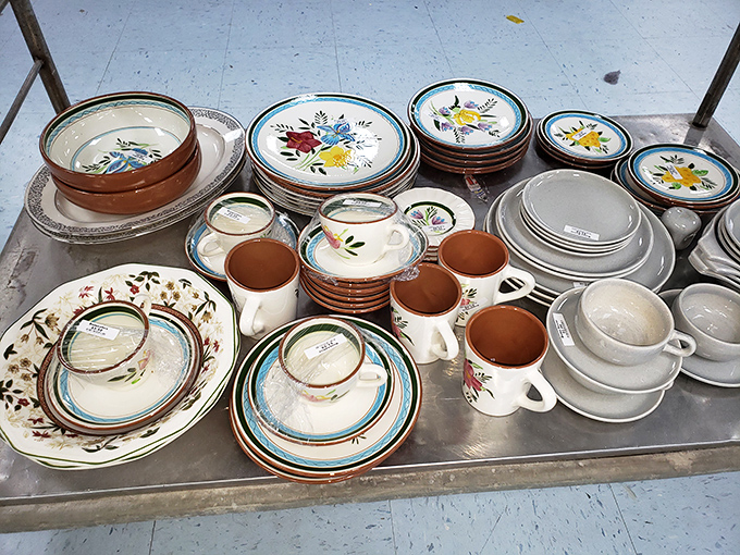 Enough plates and bowls to host Thanksgiving for the entire cast of "The Brady Bunch" and their extended families.