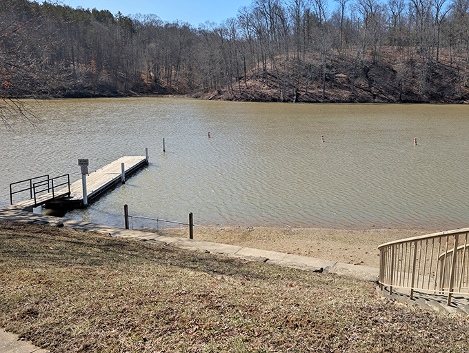 Winter reveals the bones of Blue Rock's swimming area. Come summer, this quiet scene transforms into splashing central.