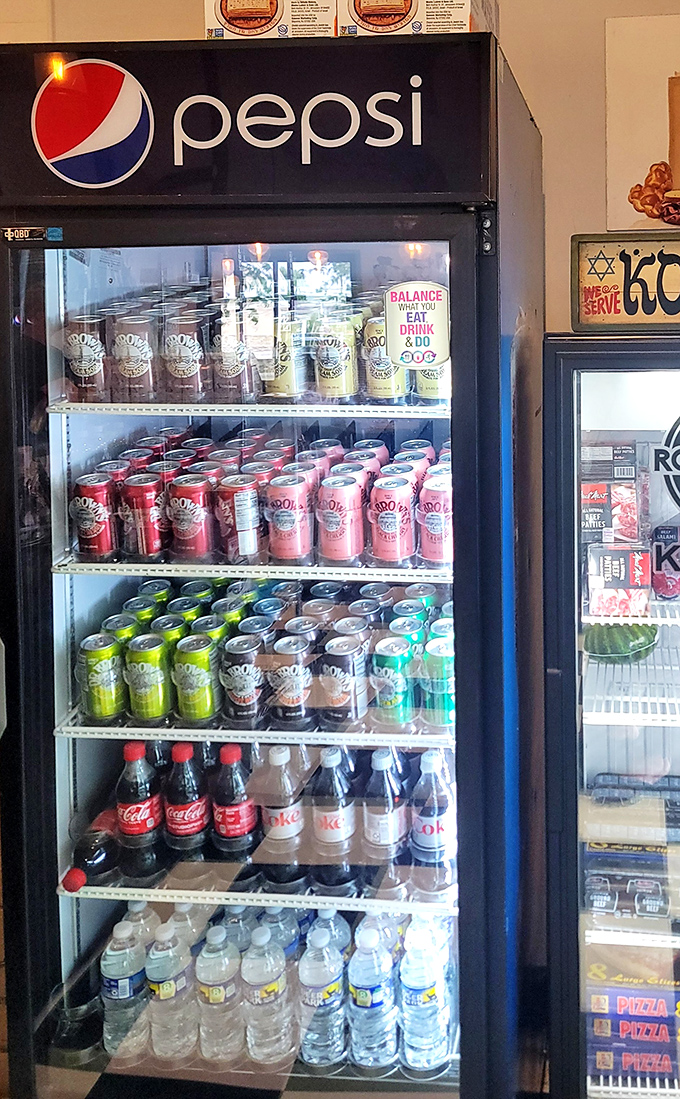 Dr. Brown's sodas standing at attention like fizzy soldiers. The Cel-Ray awaits the brave, while Black Cherry beckons the traditionalists.