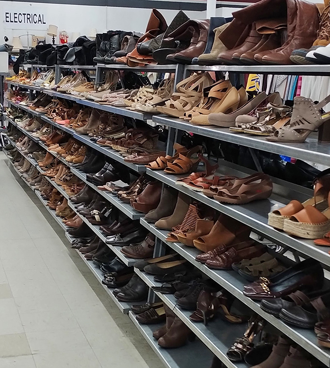 Shoe heaven exists, and it's organized by size. From practical boots to party heels, footwear finds its temporary home.