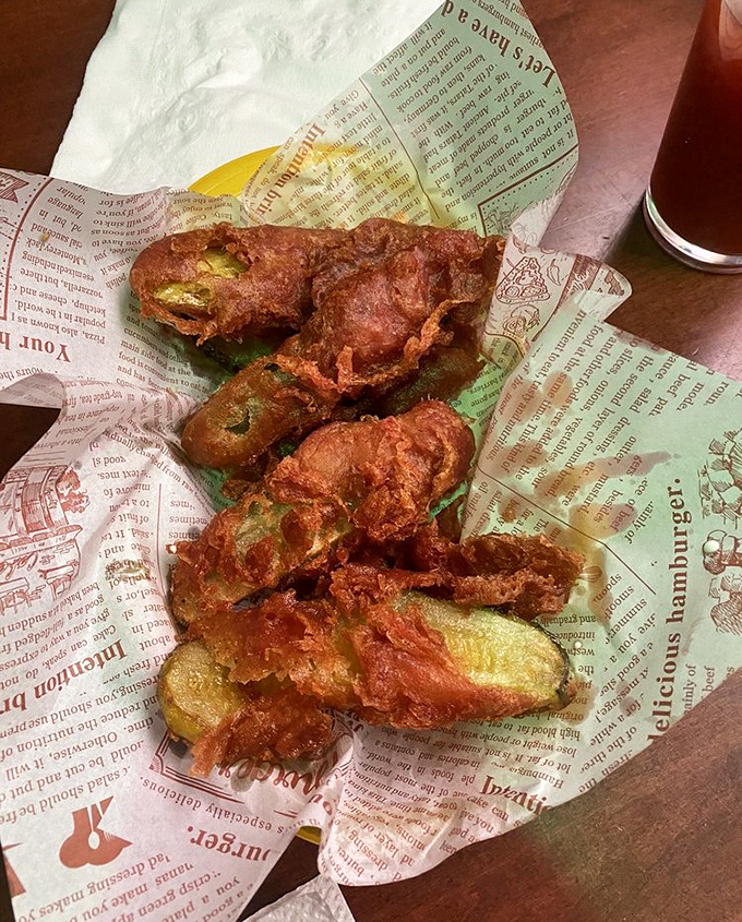 Fried pickles that shatter with each bite, delivering that perfect tangy-crunchy contradiction wrapped in golden batter.