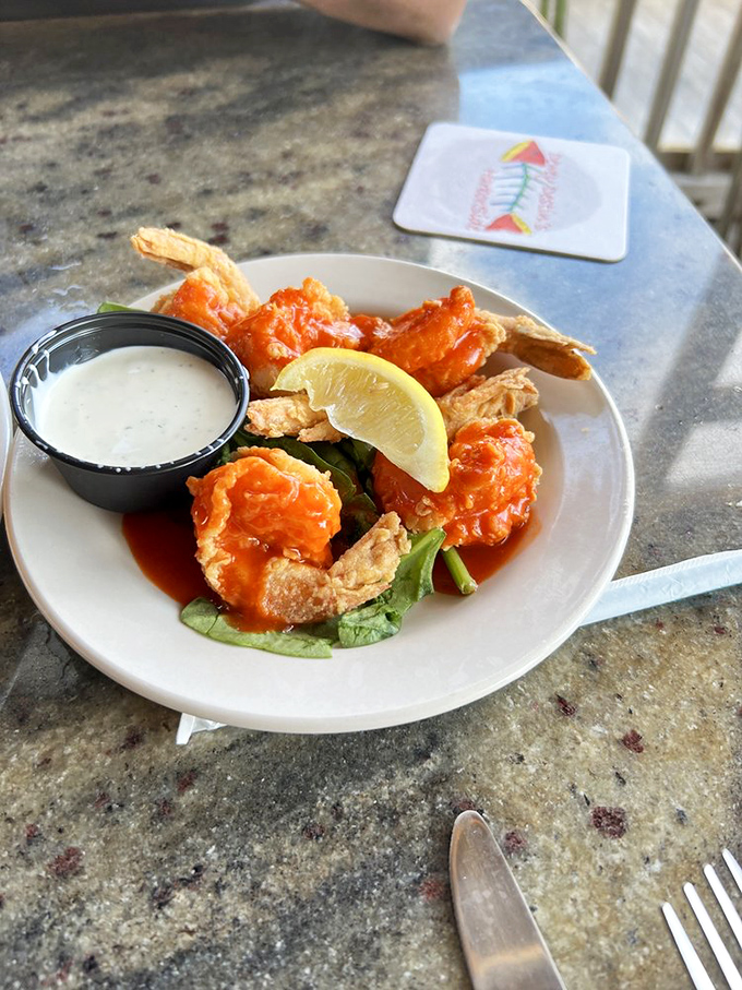 Buffalo shrimp that bring the heat without overwhelming the sweet. The perfect marriage of Gulf freshness and spicy attitude.