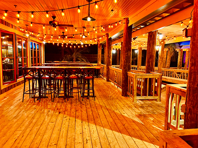 String lights, wooden beams, and ocean breezes&mdash;this patio doesn't need to try hard to be magical. Evening ambiance that makes every photo Instagram-worthy.