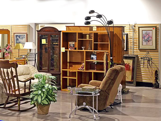 Furniture vignettes create little islands of possibility, inviting you to imagine that perfect bookcase or chair in your own living room.