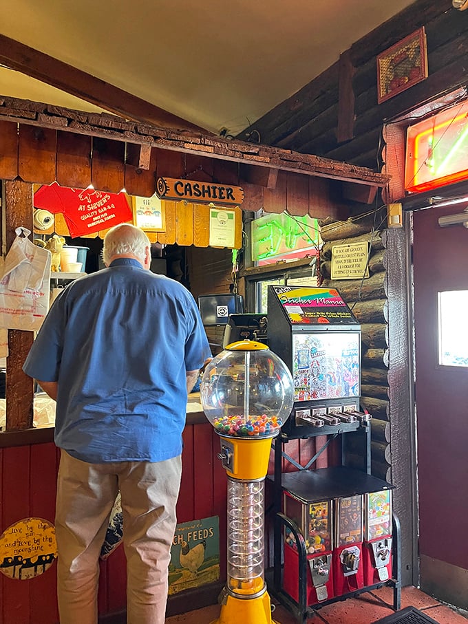 Even the cashier area has old-school charm, complete with a gumball machine that's probably seen generations of barbecue pilgrims.
