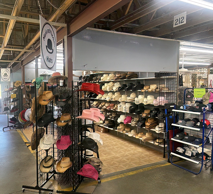 The hat selection ranges from practical sun protection to statement pieces that announce "I make bold choices" to everyone at the beach.