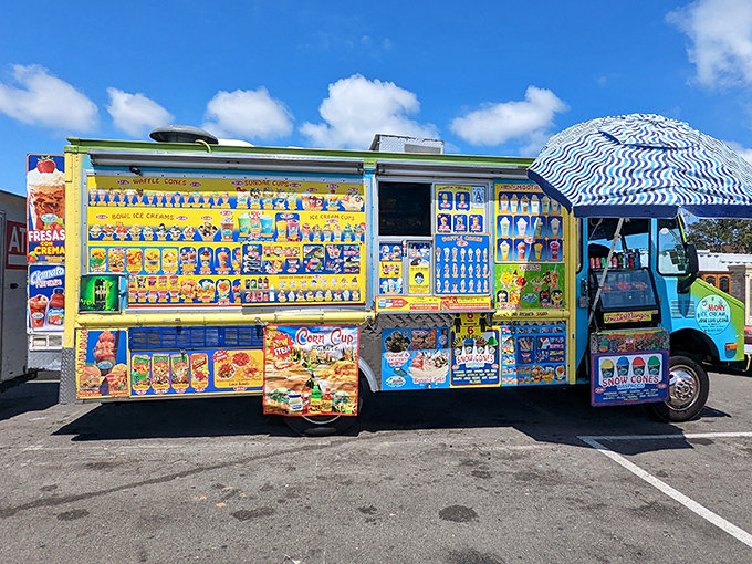 The ice cream truck of your childhood dreams, permanently parked for your nostalgic sugar fix. That menu has more options than my streaming services combined!