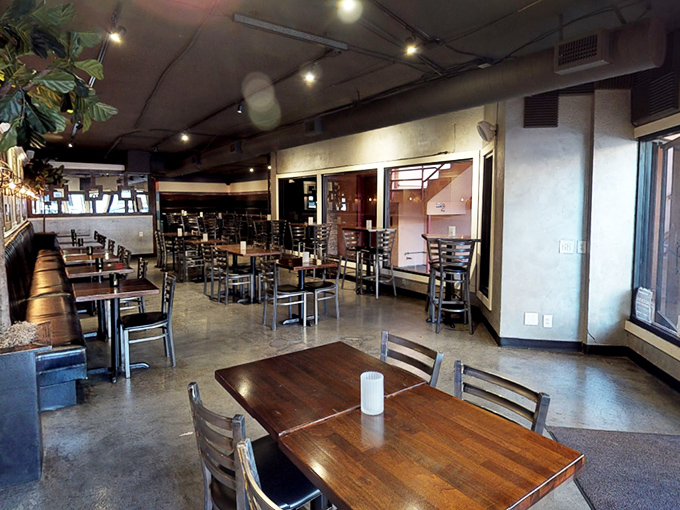 The dining room's thoughtful design gives you plenty of space to engage in the sacred ritual of barbecue consumption without bumping elbows.