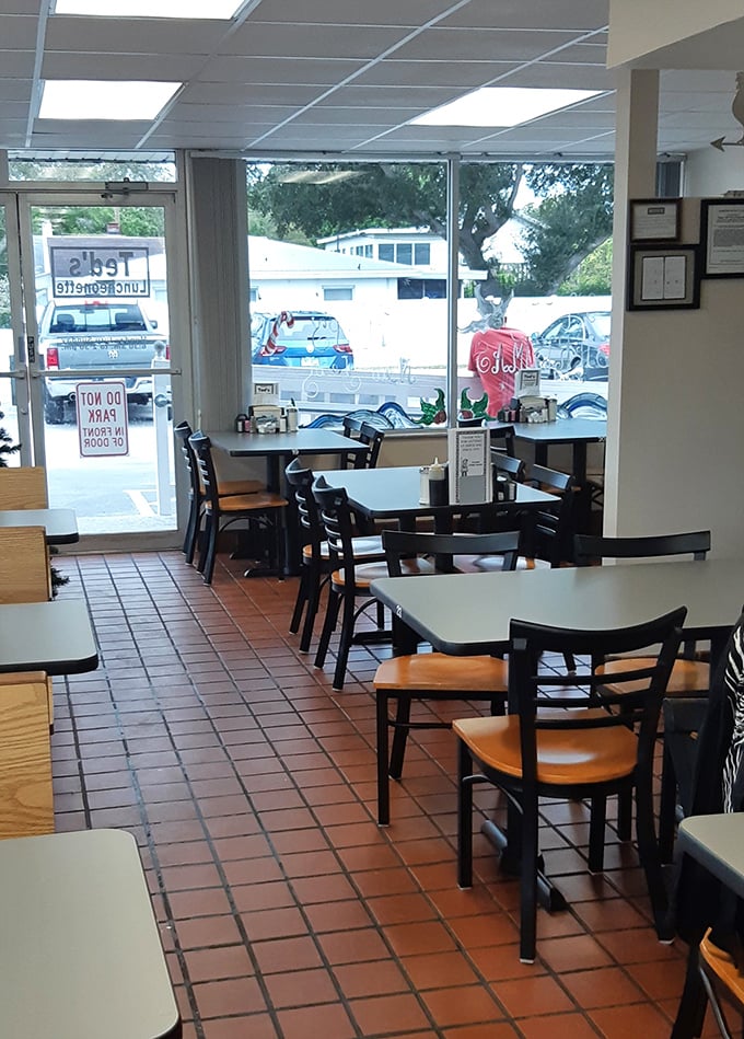 The dining room at Ted's has that rare quality of feeling both spacious and cozy, with terracotta tiles that have witnessed countless conversations.