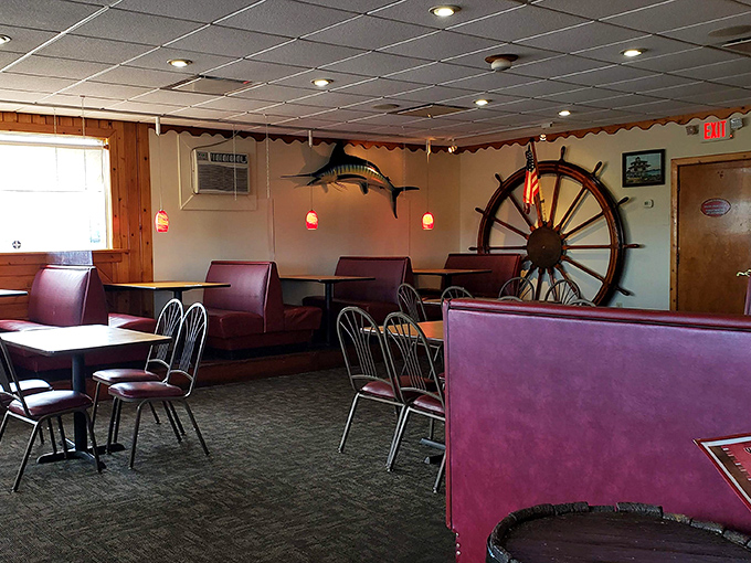 The dining room waits expectantly between rushes, like a theater before the show &ndash; those burgundy booths have witnessed countless seafood epiphanies.