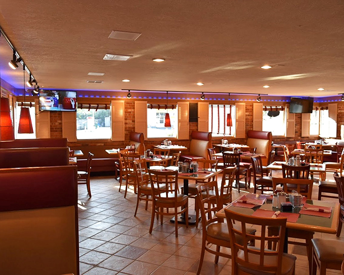 The stage is set for breakfast theater. Empty now, but soon these tables will host the beautiful chaos of plates, silverware, and satisfied smiles.