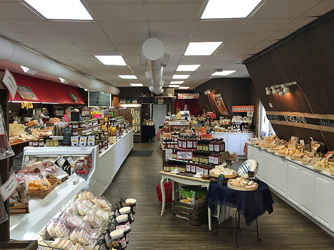 The interior of Grandpa's Cheesebarn isn't just a store—it's a treasure hunt where every aisle leads to something you suddenly can't live without.