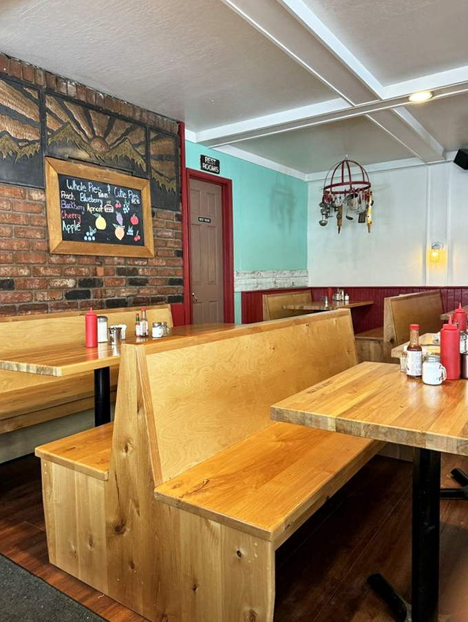 Exposed brick, wooden booths, and a chalkboard menu&mdash;not because it's trendy, but because some things just work perfectly as they are.