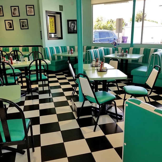 Not all heroes wear capes&mdash;some wear turquoise booths and black-and-white floors. The diner's interior is like a hug from your favorite decade.