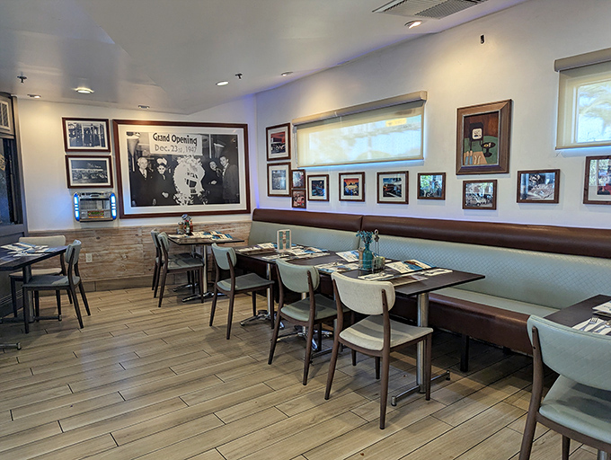 The walls tell stories while you eat, with photographs documenting decades of California cool. Even the wooden floors have probably seen celebrities.
