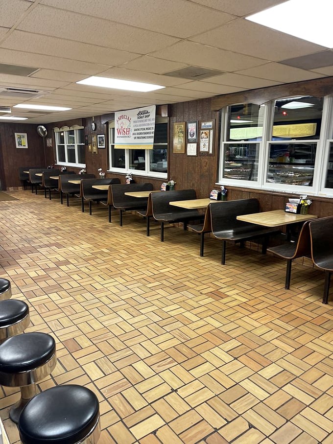 These booths have heard more Dayton secrets than any therapist in town. The floor pattern alone is a nostalgic time capsule.