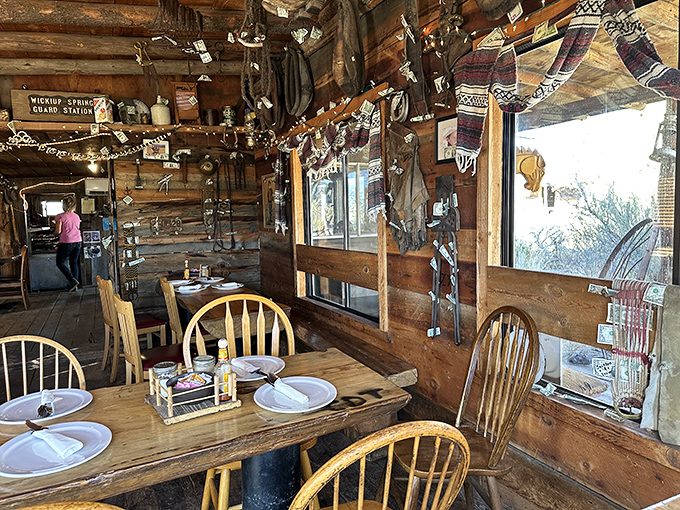 Every inch of wall space tells a story. The dining room feels less like a restaurant and more like your cowboy uncle's living room.