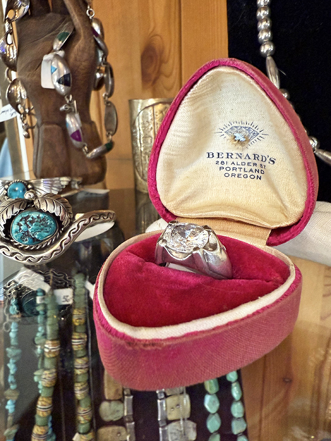 That vintage ring box from Bernard's of Portland holds more than jewelry—it contains someone's once-upon-a-time that's ready for a sequel.