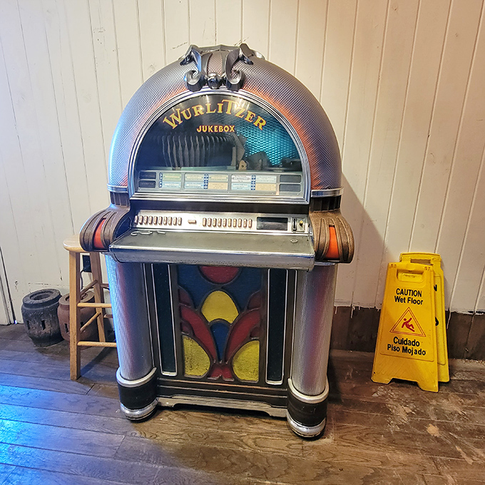 This vintage Wurlitzer jukebox isn't just decoration &ndash; it's the soundtrack provider to countless family meals and first dates through the decades.