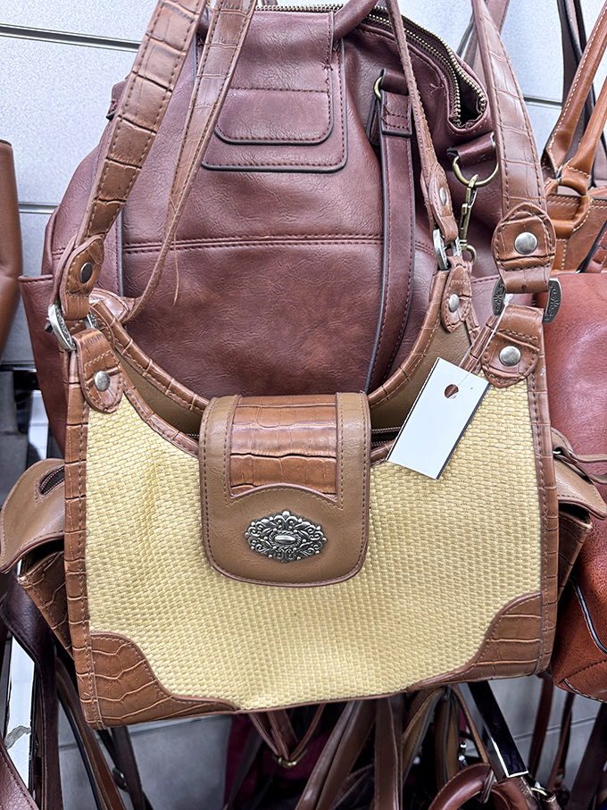 Handbag heaven! This leather and wicker beauty costs less than your lunch but will have friends asking, "Is that vintage designer?"