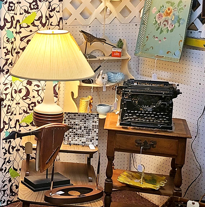 An Underwood typewriter sits ready for its close-up, practically begging you to write the Great American Novel right there in aisle three.