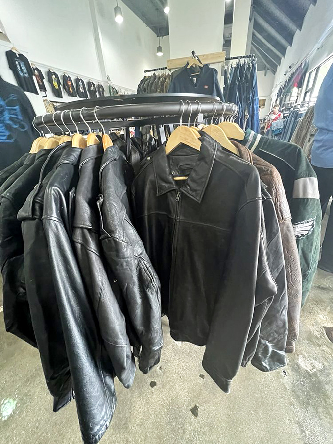 Leather jacket heaven&mdash;where motorcycle dreams and budget realities happily coexist. Each one aged to perfection, like a fine wine but wearable and significantly cooler.