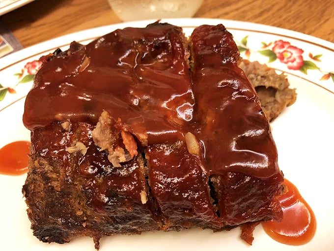 Meatloaf wearing a glossy sauce tuxedo, dressed up for its starring role in your comfort food fantasies.