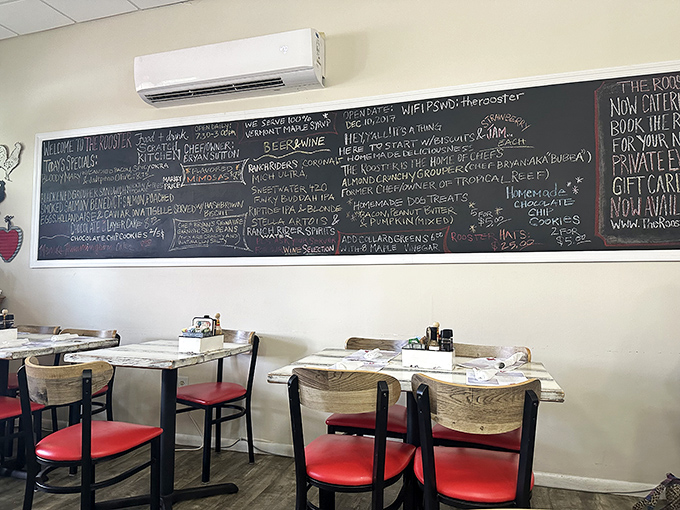 The chalkboard menu reads like a love letter to breakfast possibilities, with daily specials that keep regulars coming back for more.