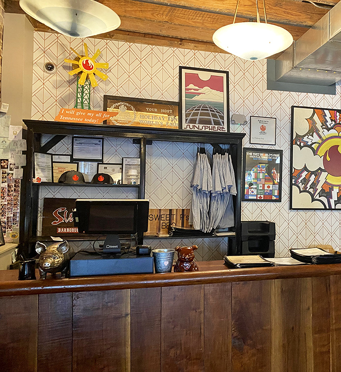 The order counter at Sweet P's&mdash;where dreams are placed and fulfilled with equal measures of Southern charm and BBQ expertise.