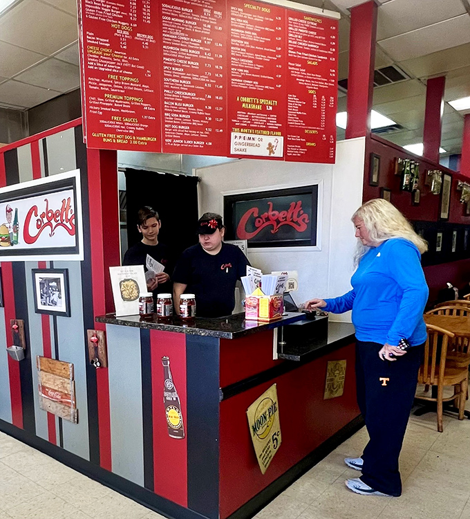 Where the magic happens&mdash;red and black striped counter where friendly faces turn orders into edible happiness.